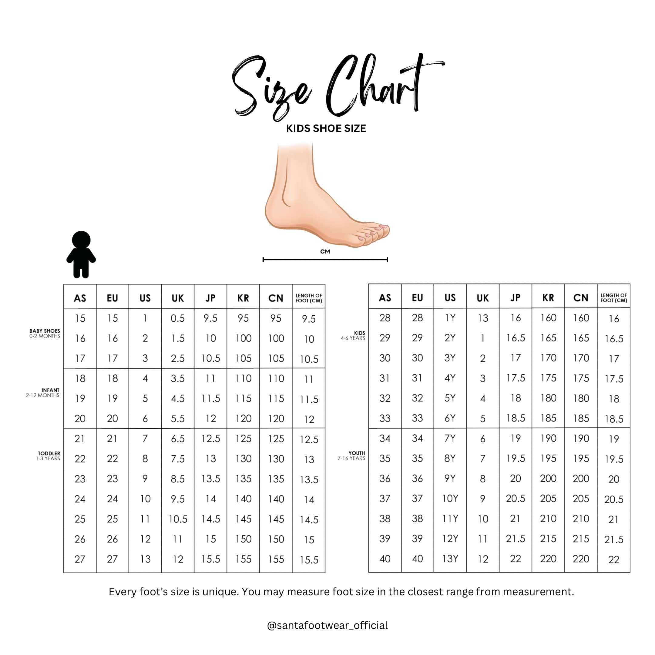 Size Guide Santa Footwear